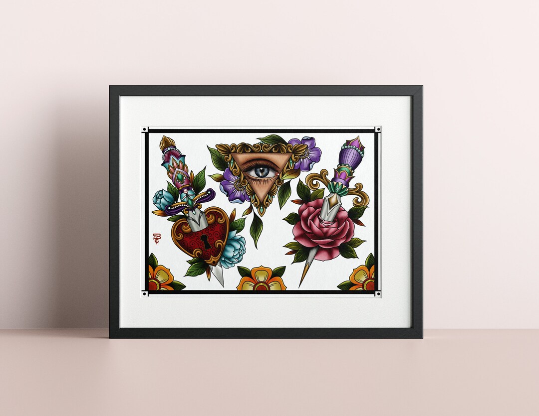 Daggers and Roses Trad Tattoo Print, Download Only, Cute, Tattooing ...