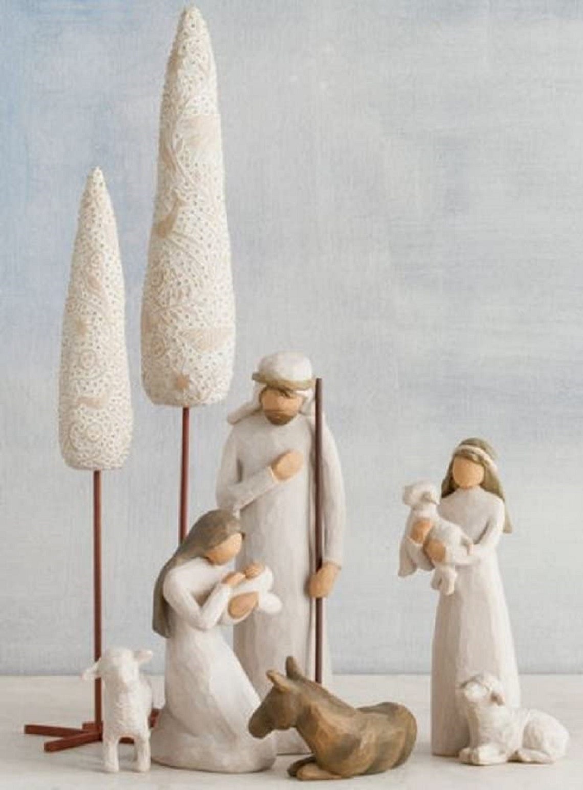 Willow Tree Holy Family Nativity Figurines With Cypress Trees Set of 8 ...