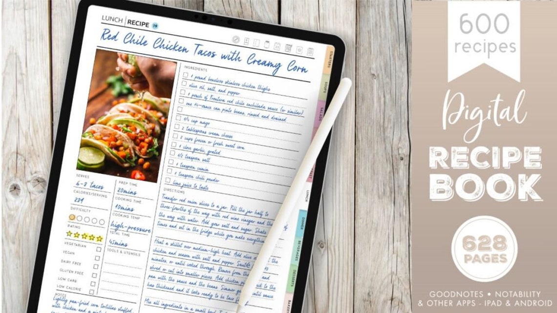 Digital Recipe Book for Goodnotes Notability, Digital Recipe Journal ...