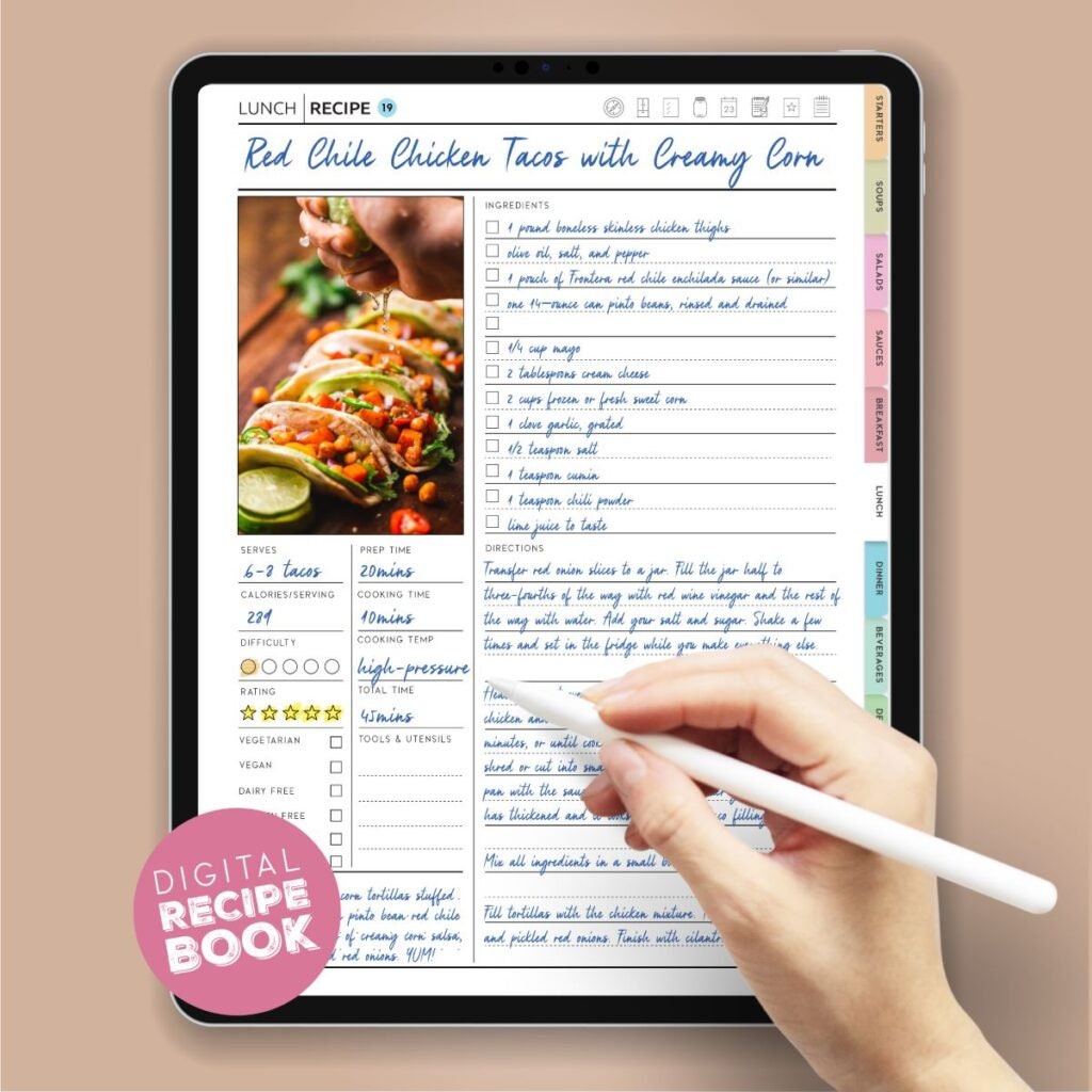 Digital Recipe Book for Goodnotes Notability, Digital Recipe Journal ...