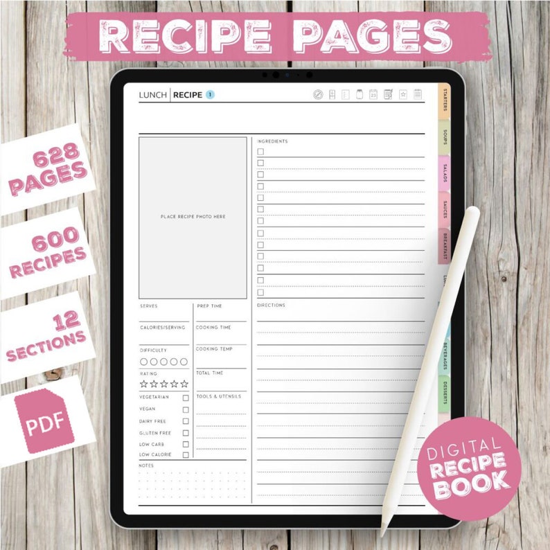 Digital Recipe Book for Goodnotes Notability, Digital Recipe Journal ...