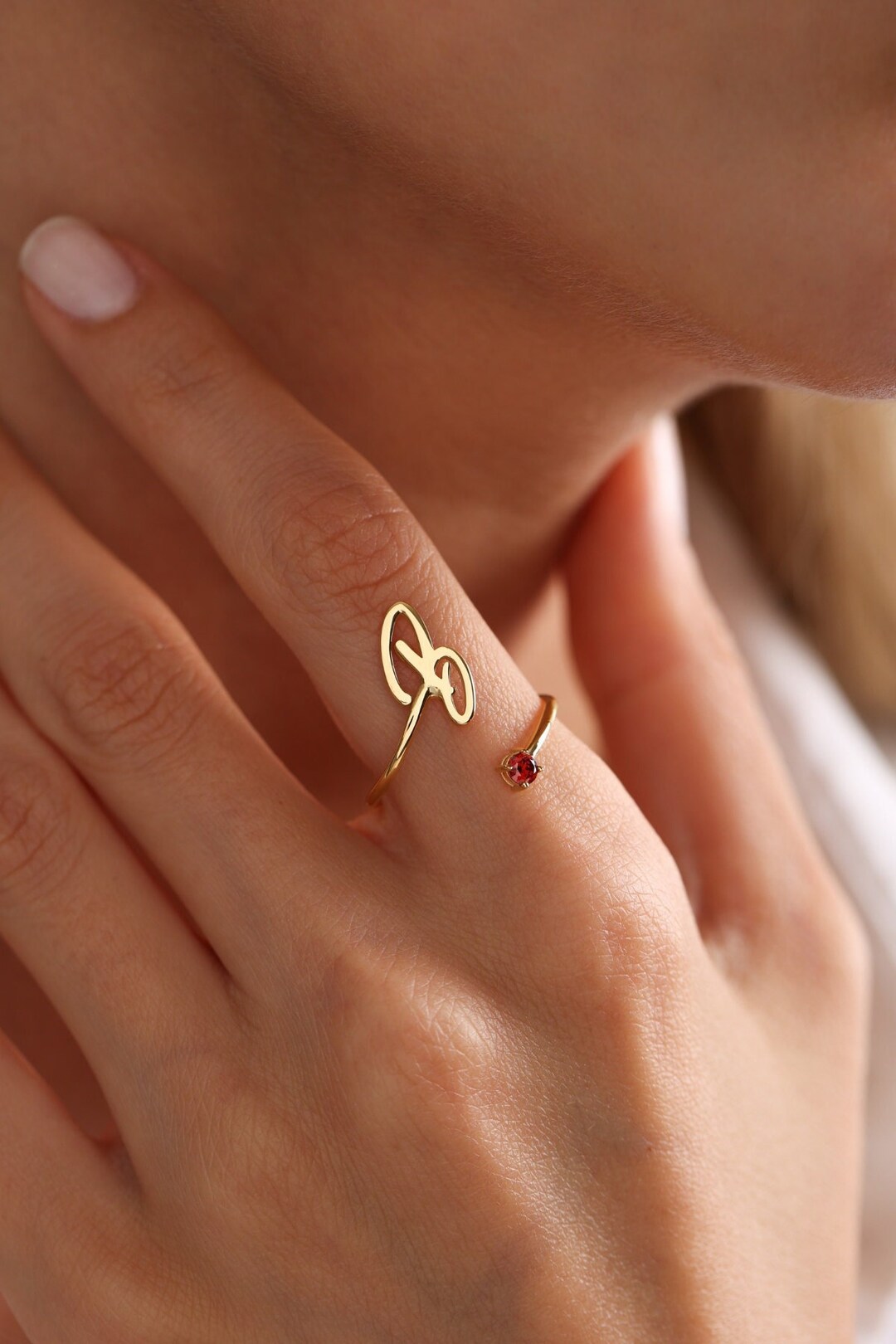 Initial Birthstone Ring, 14K Gold Tiny Letter Ring, İnitial Ring, Birthstone Ring, 14K Gold Ring ...