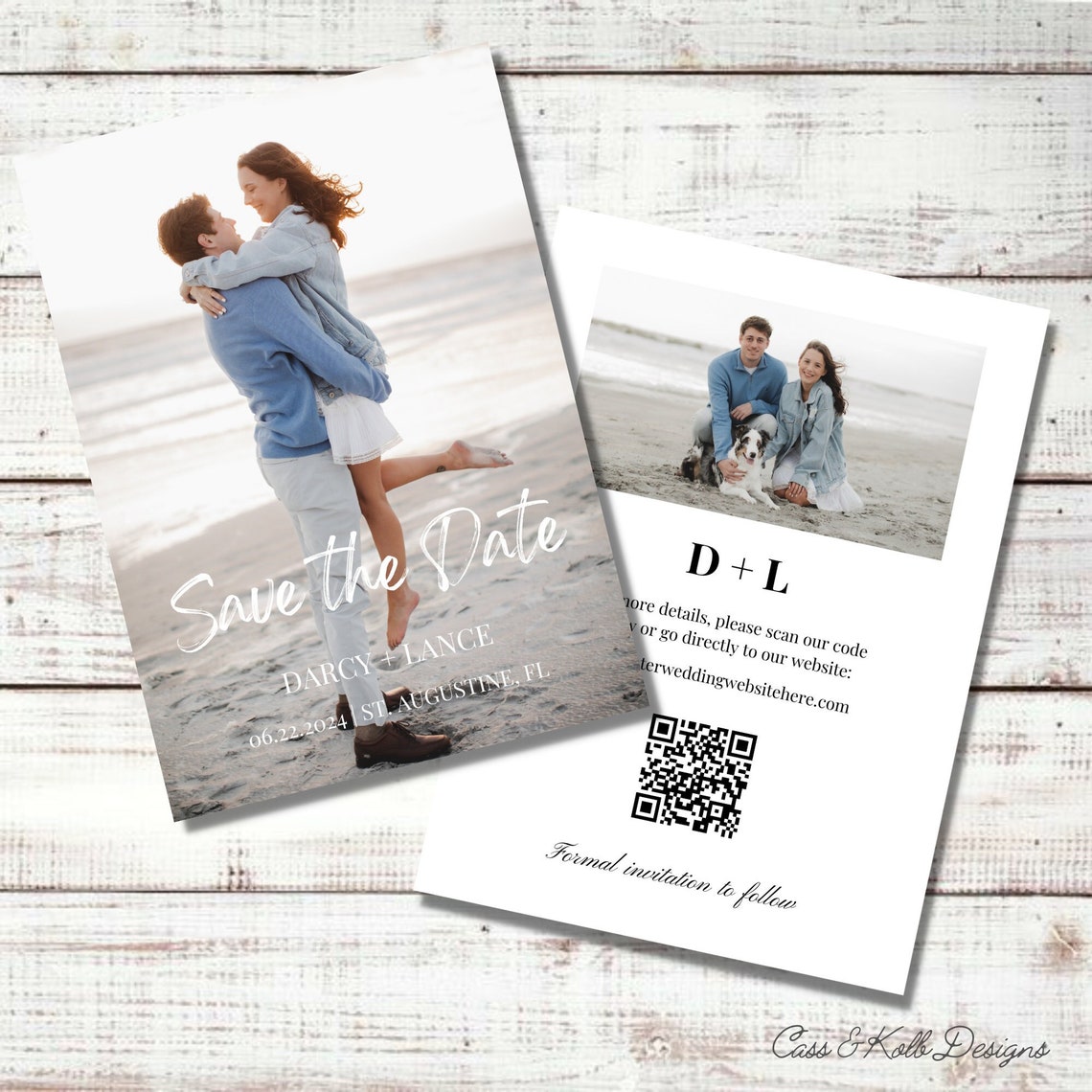 Save the Date - Front and Back W/ QR Code - Full Engagement Picture - Etsy