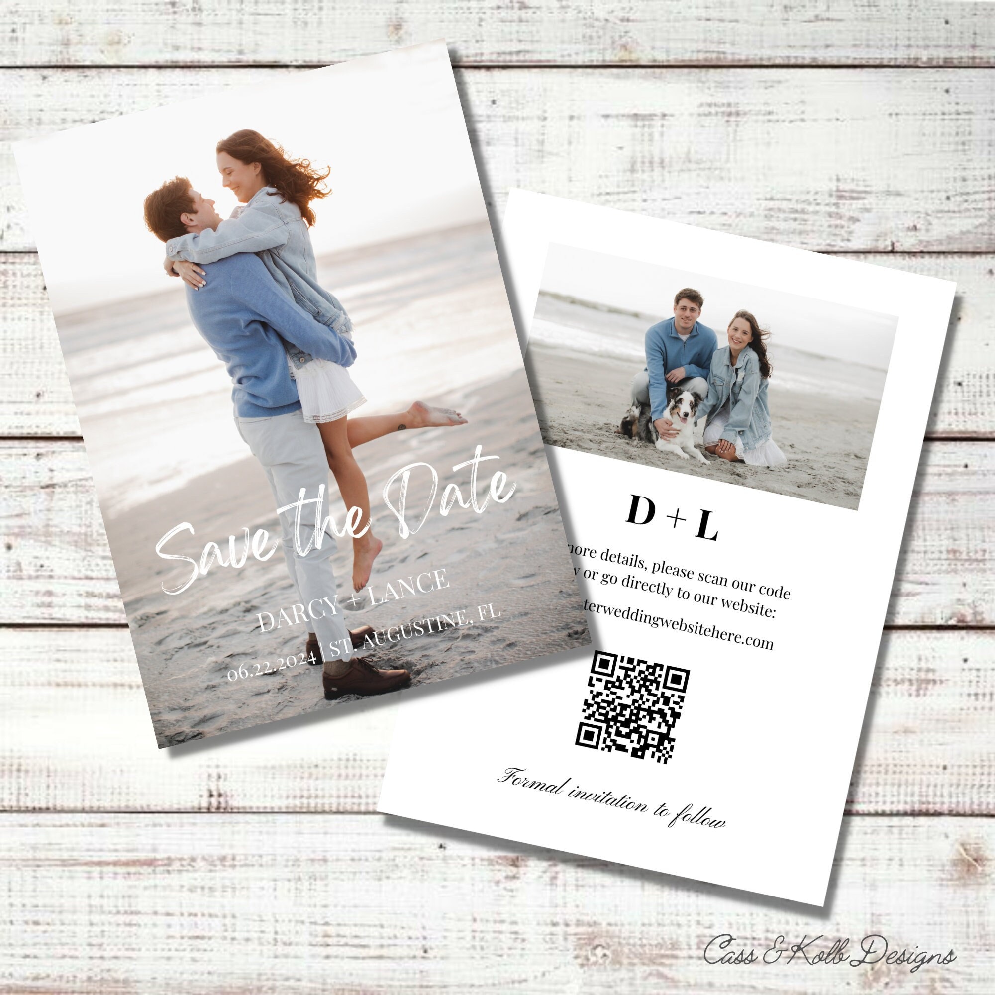 Save the Date - Front and Back W/ QR Code - Full Engagement Picture - Etsy