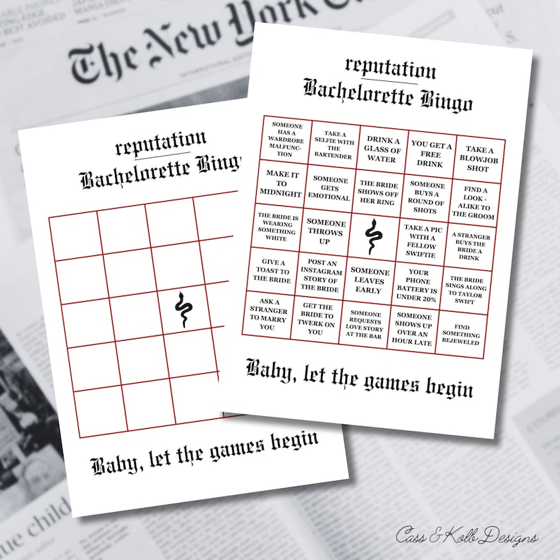 Reputation Bachelorette Bingo – Taylor Swift – Customizable Template - Etsy