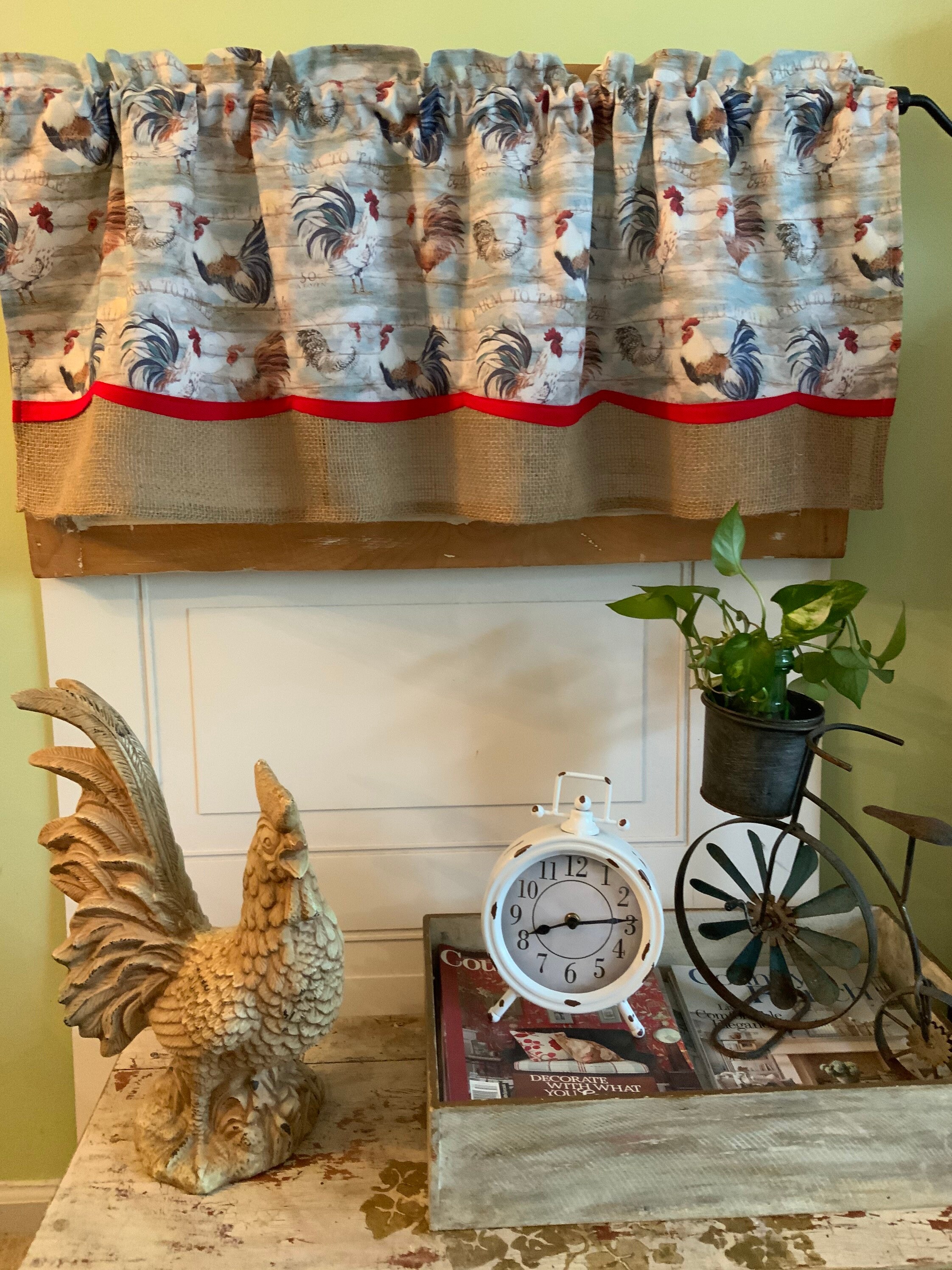 French Country Roosters,farmhouse Burlap Scalloped Valance - Etsy