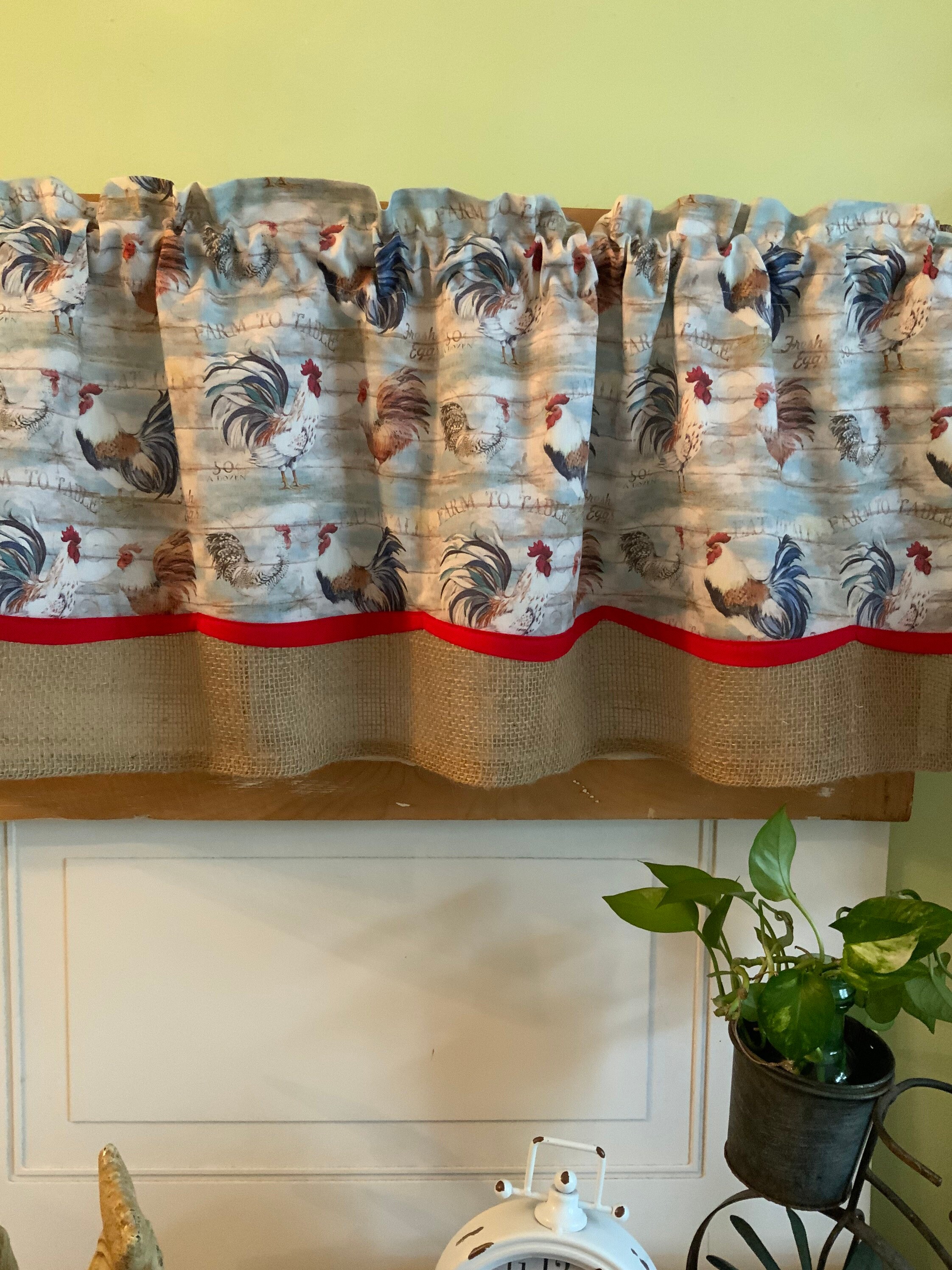 French Country Roosters,farmhouse Burlap Scalloped Valance - Etsy
