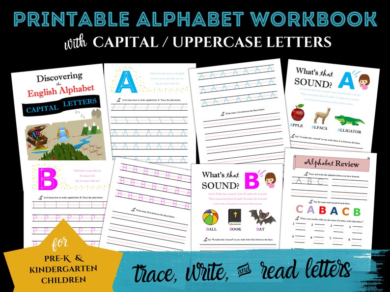Printable Alphabet Workbook Capital-uppercase Letters Tracing, Writing ...