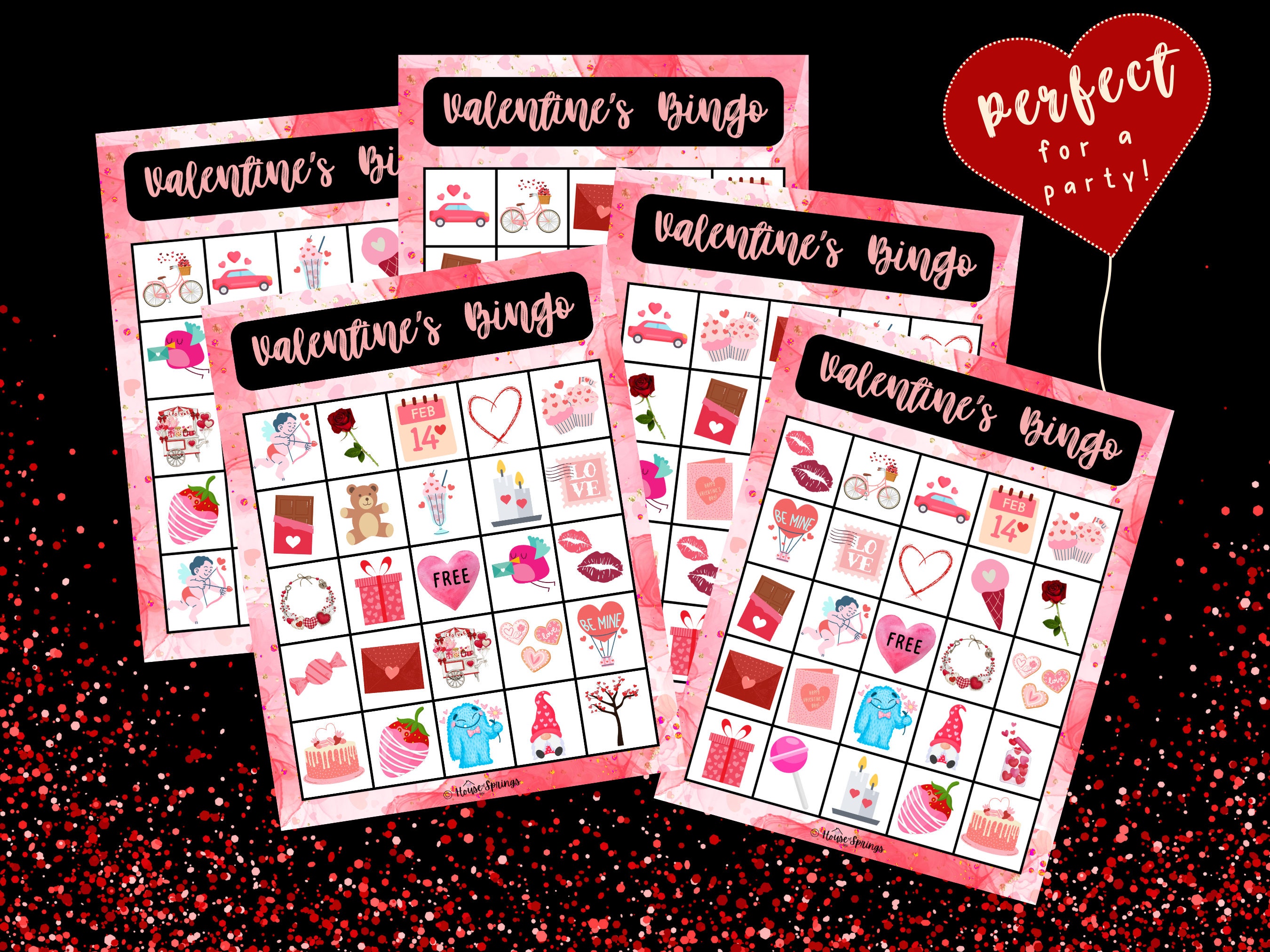 Valentine's Bingo Game Printable Pdfs 40 Unique Bingo Cards Party Game ...