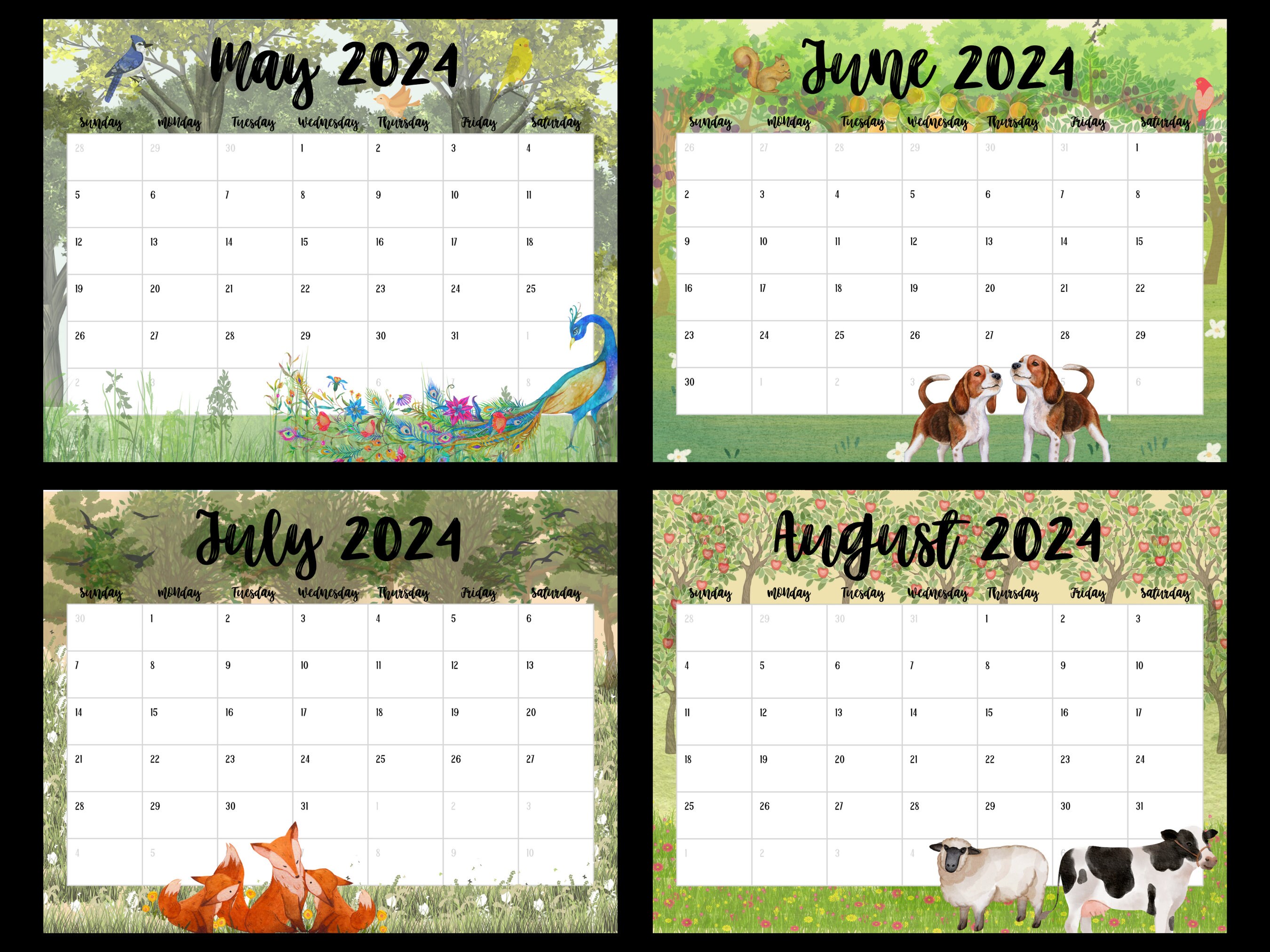 2024 Nature-inspired Monthly Calendar | Printable | Sunday Start ...