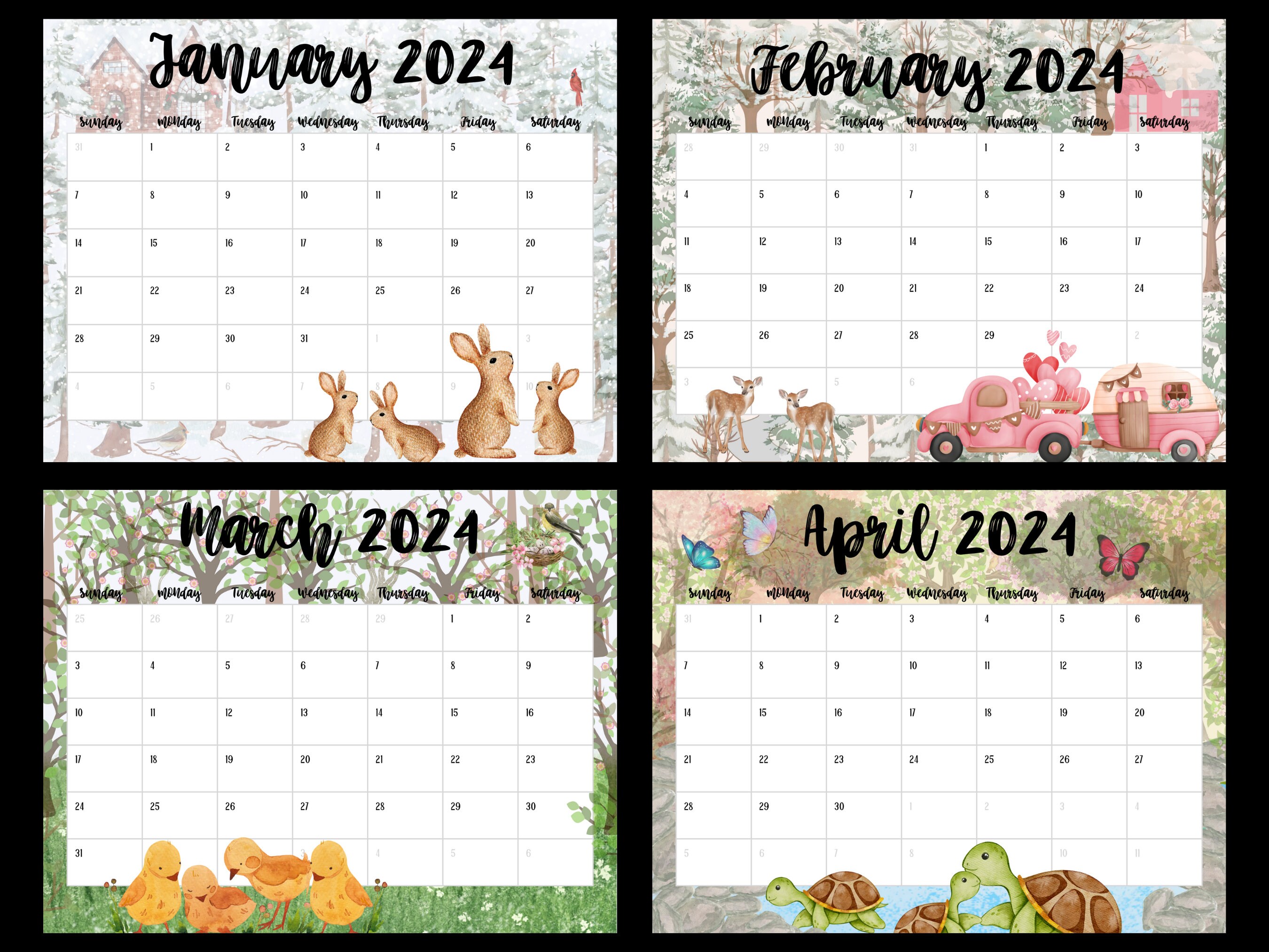 2024 Nature-inspired Monthly Calendar | Printable | Sunday Start ...