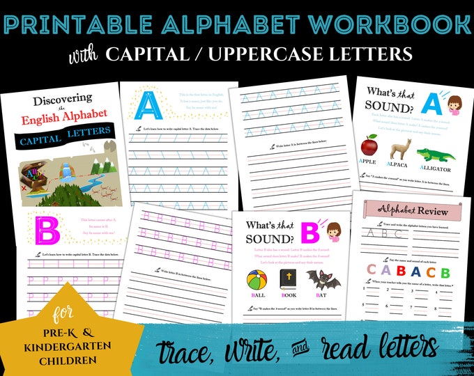 Buy Printable Worksheets Trace the Letters Uppercase A - Z Preschool ...