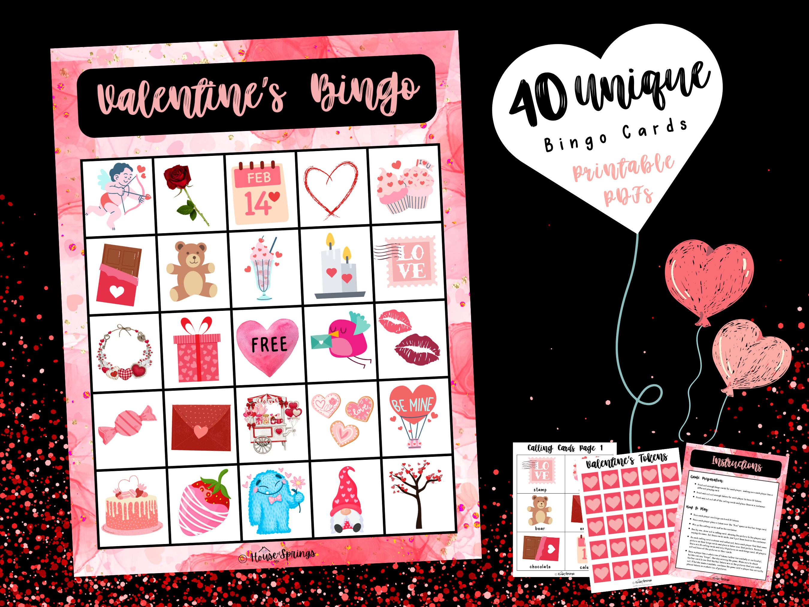 Valentine's Bingo Game Printable Pdfs 40 Unique Bingo Cards Party Game ...