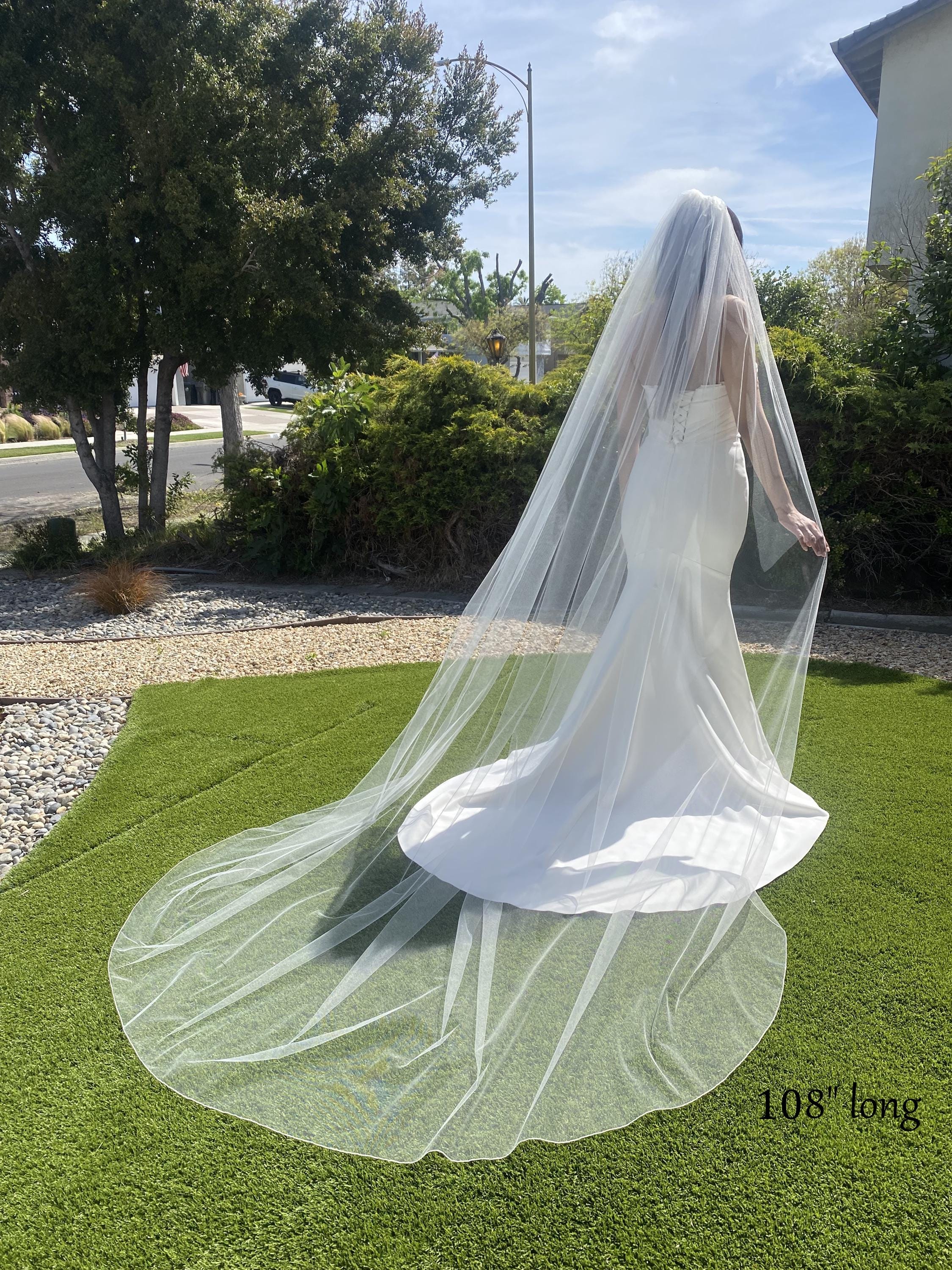 Bridal 108" Wide Wedding Veil Clean Cut OR Pencil Edge Cathedral Chapel ...