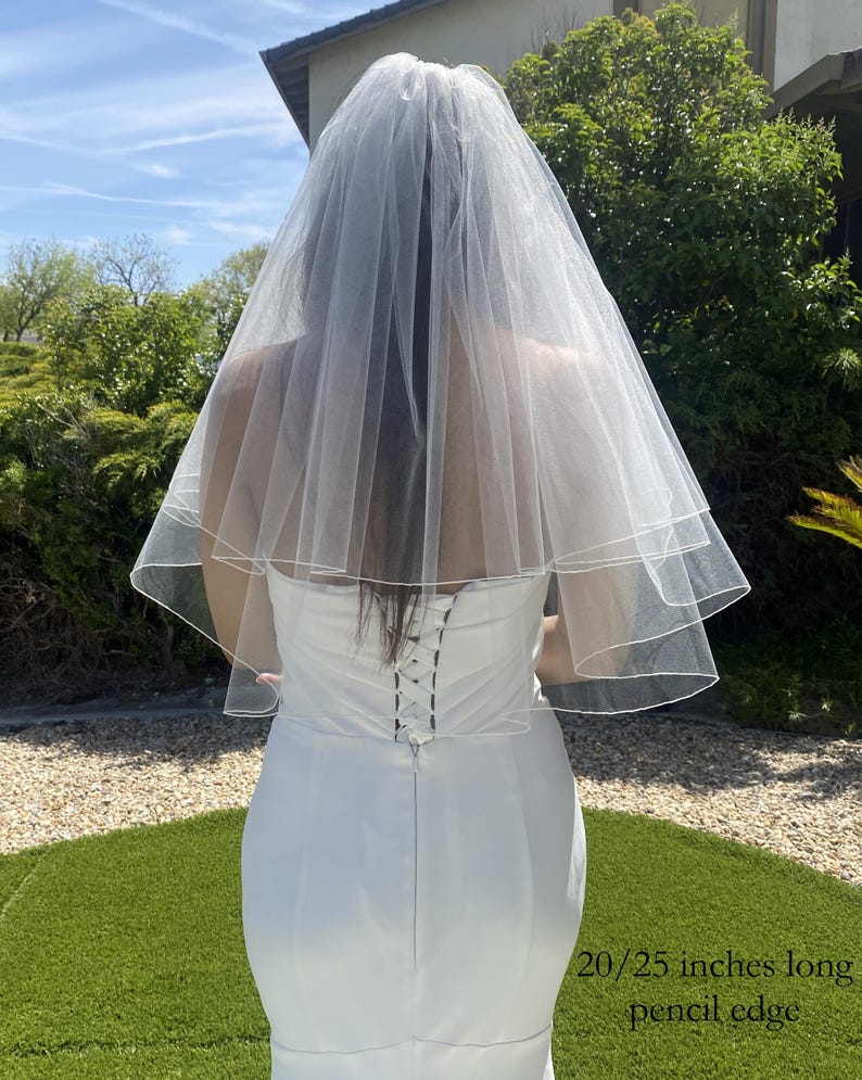 Two Layer Bridal Veil: Fingertip, Waist, Elbow, Chapel Lengths; Clean ...