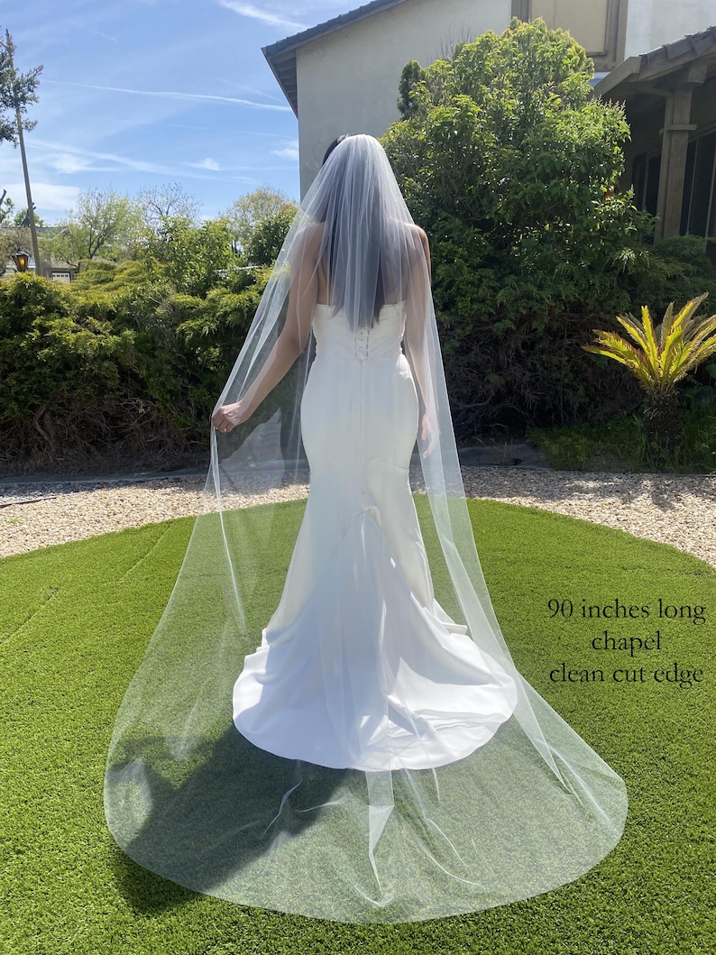 Bridal Veil Customizable Length 72" Wide Clean Cut OR Pencil Edge ...