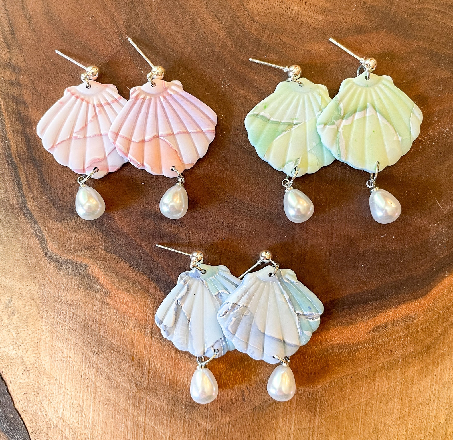 Seashell Polymer Clay Earrings - Etsy