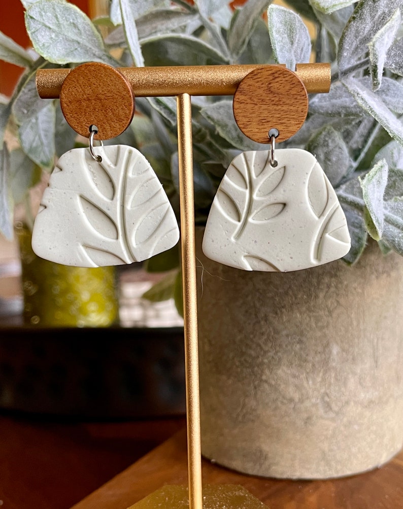 Boho Style Wood And Clay Earrings In Light Sage Green Etsy