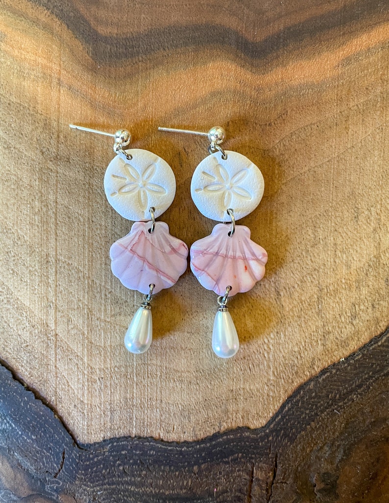 Seashell and Sand Dollar Polymer Clay Earrings - Etsy