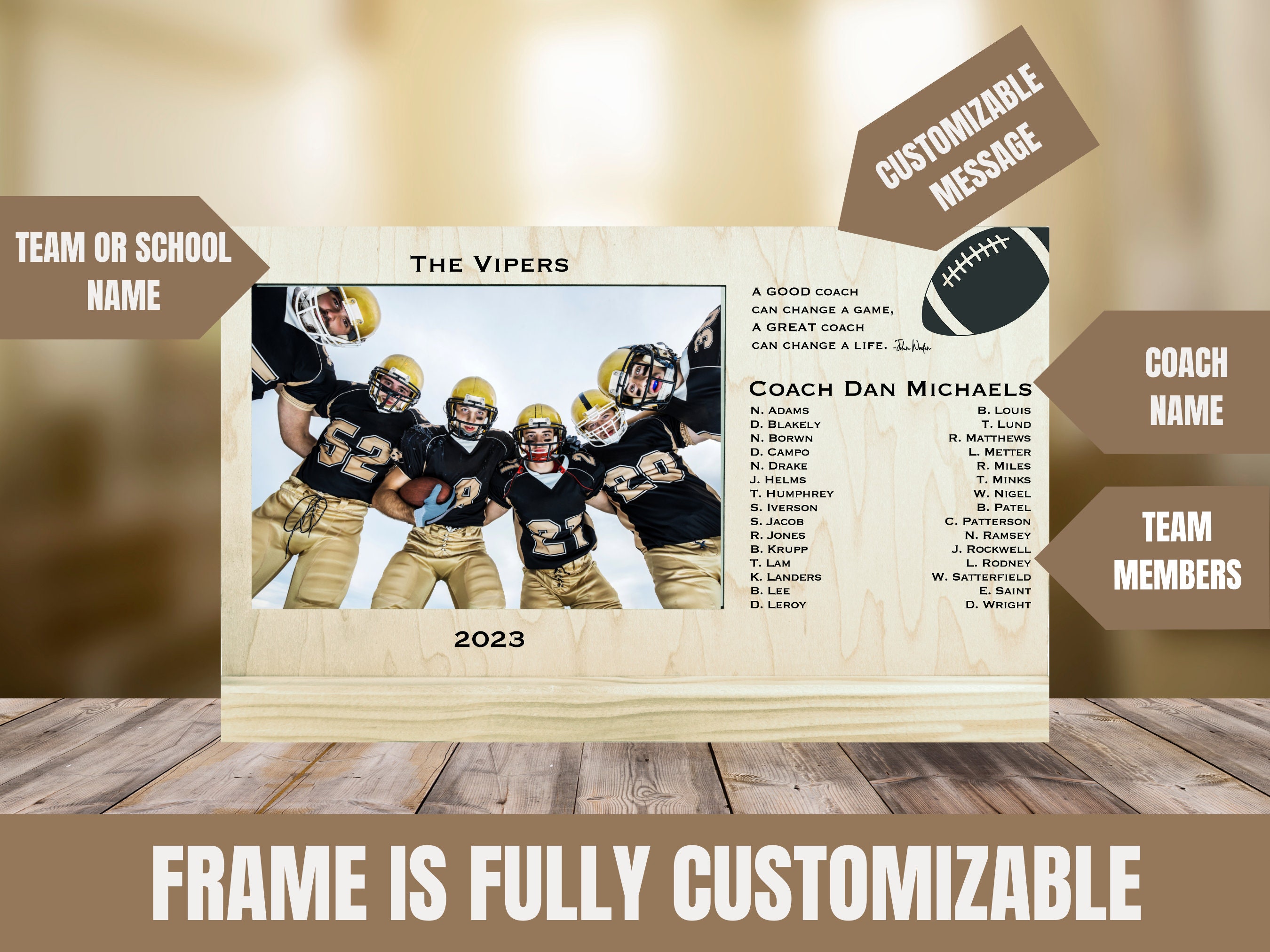 Personalized Football Coach Picture Frame: Gift for Player, Coach, Team ...
