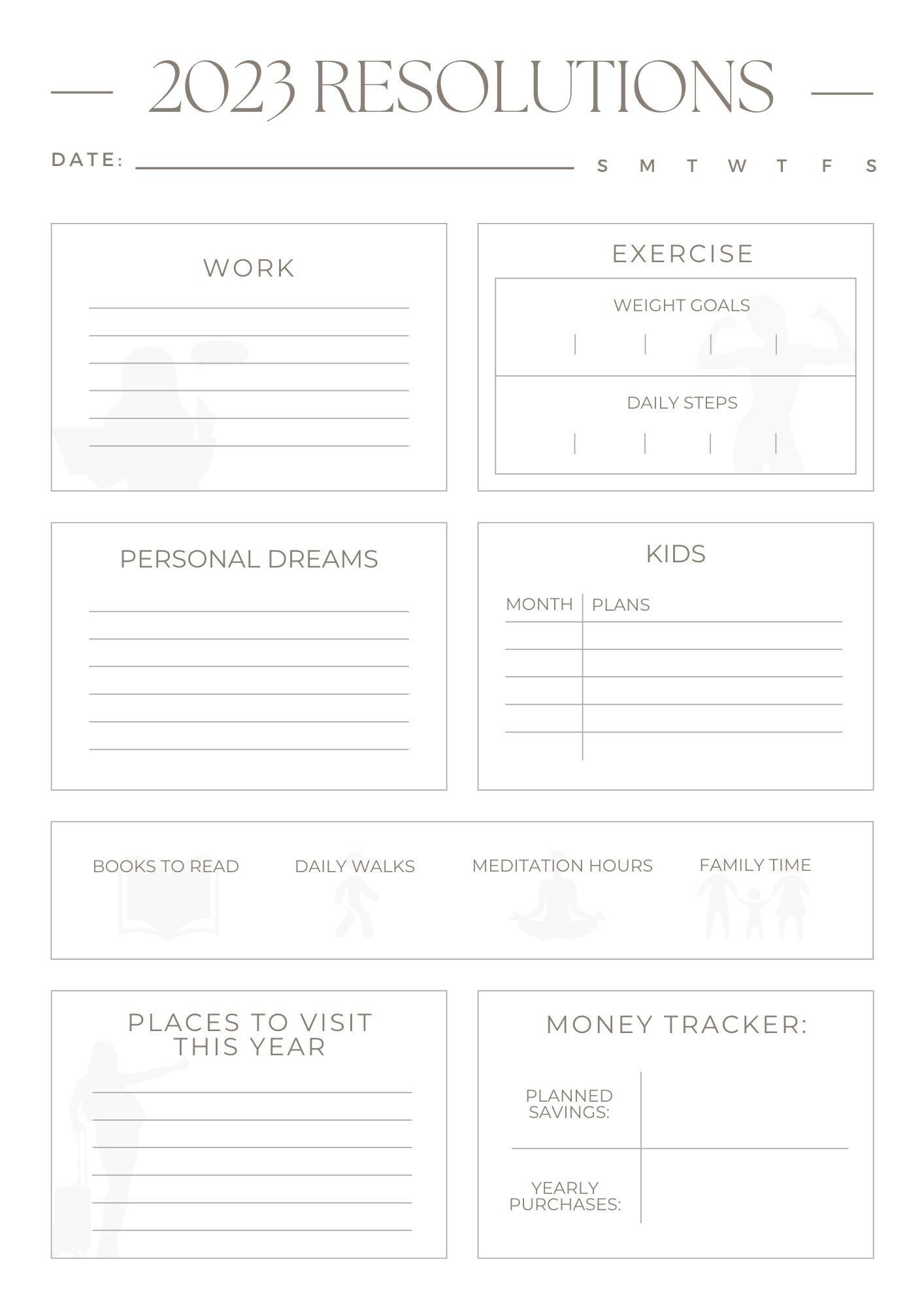 2023 Resolution Sheet, Family, Kids, Spending, Health - Etsy