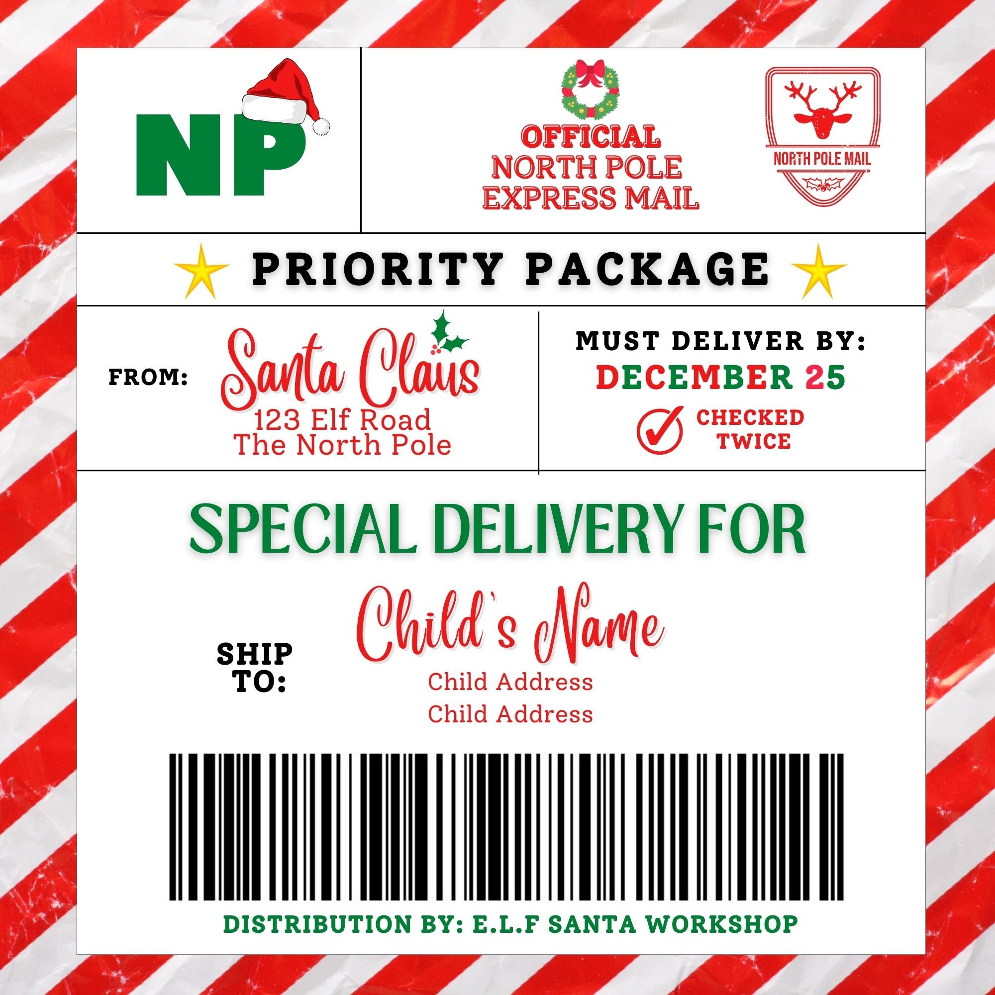 Editable North Pole Shipping Label, Santa Shipping Label, Christmas ...
