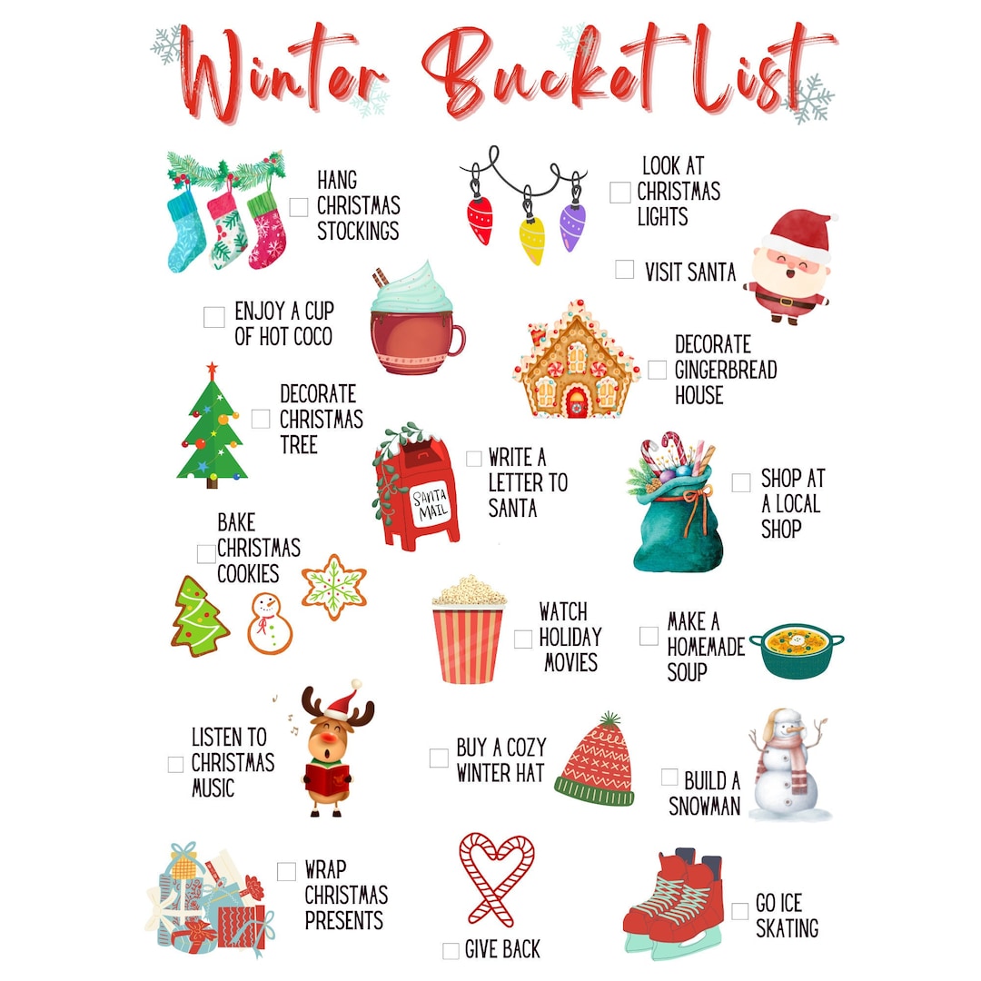 Printable Winter Bucket List, Christmas Bucket List, Bucket List ...