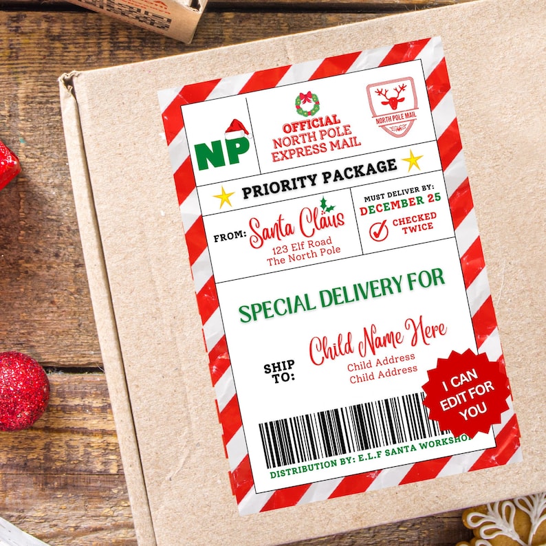 Editable North Pole Shipping Label, Santa Shipping Label, Christmas ...