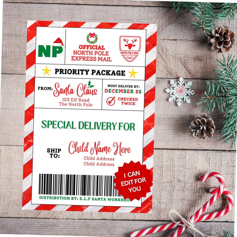 Editable North Pole Shipping Label, Santa Shipping Label, Christmas ...