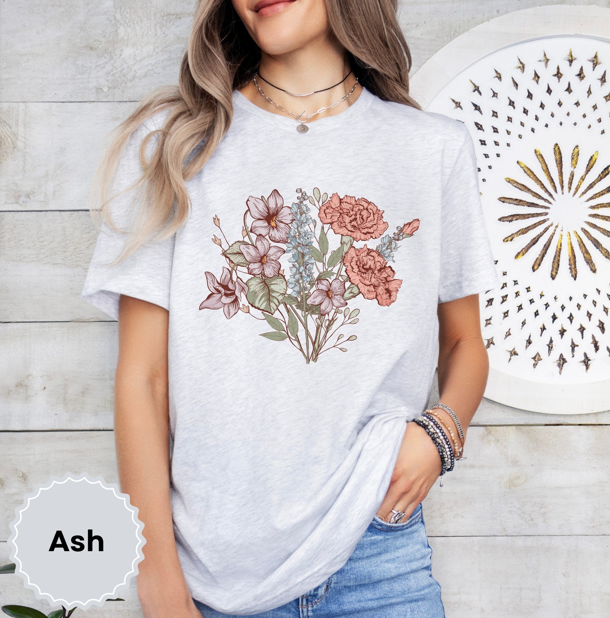 Custom Birth Flower Shirt, Personalized Birth Month Flower Tshirt, Gift ...