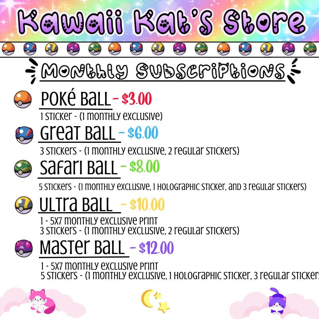 Monthly Stickers Sticker Subscription Pokemon Stickers - Etsy