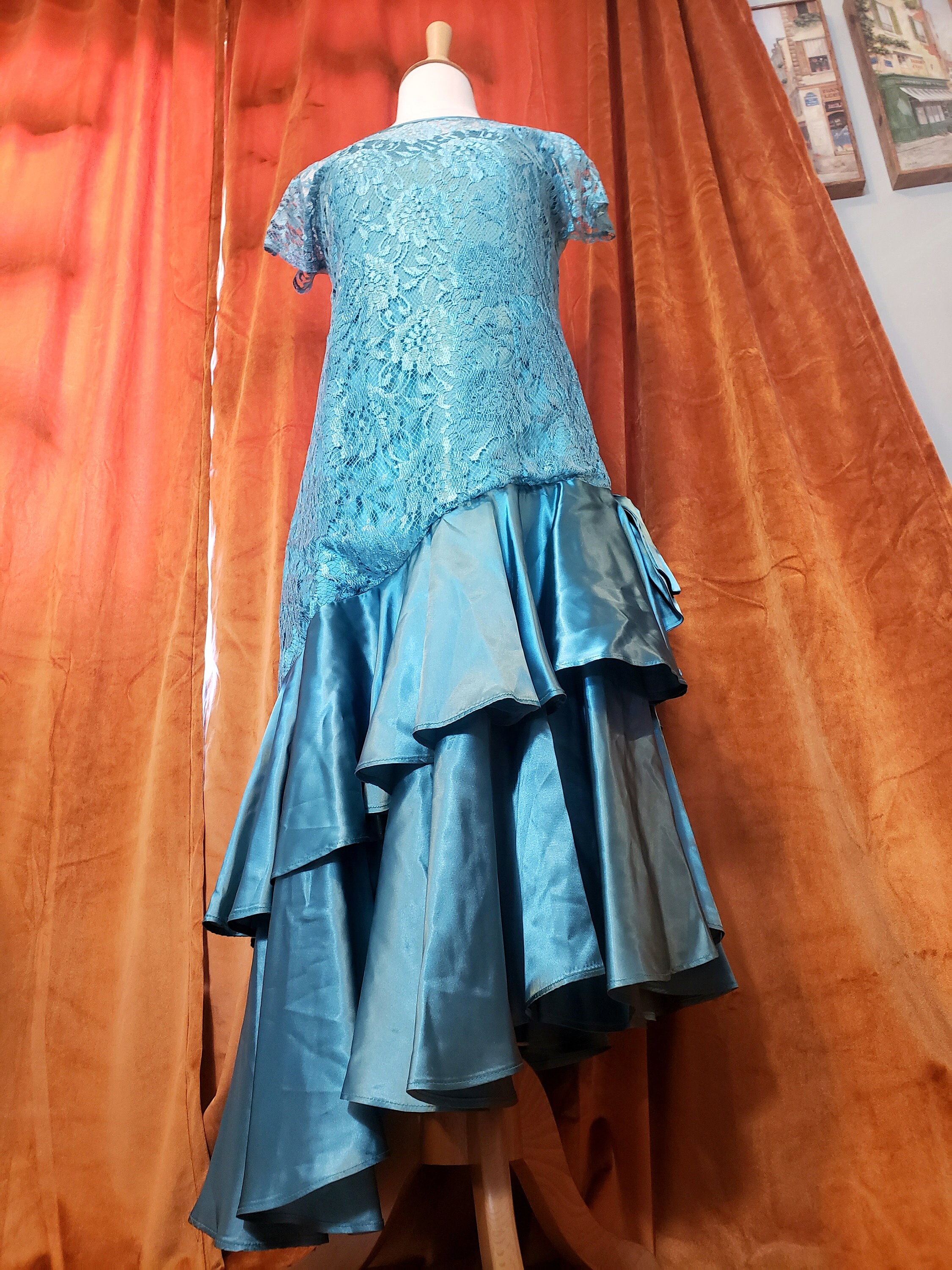 Vintage 1980s Blue Party Dress With Lace - Etsy