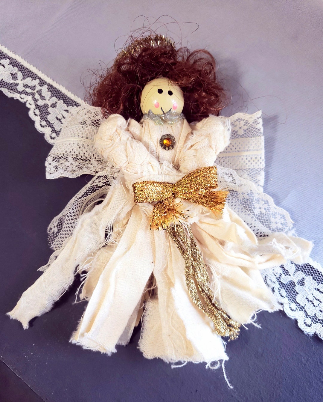 Vintage Layered Fabric Angel With Lace Wings and Gold Accents - Etsy