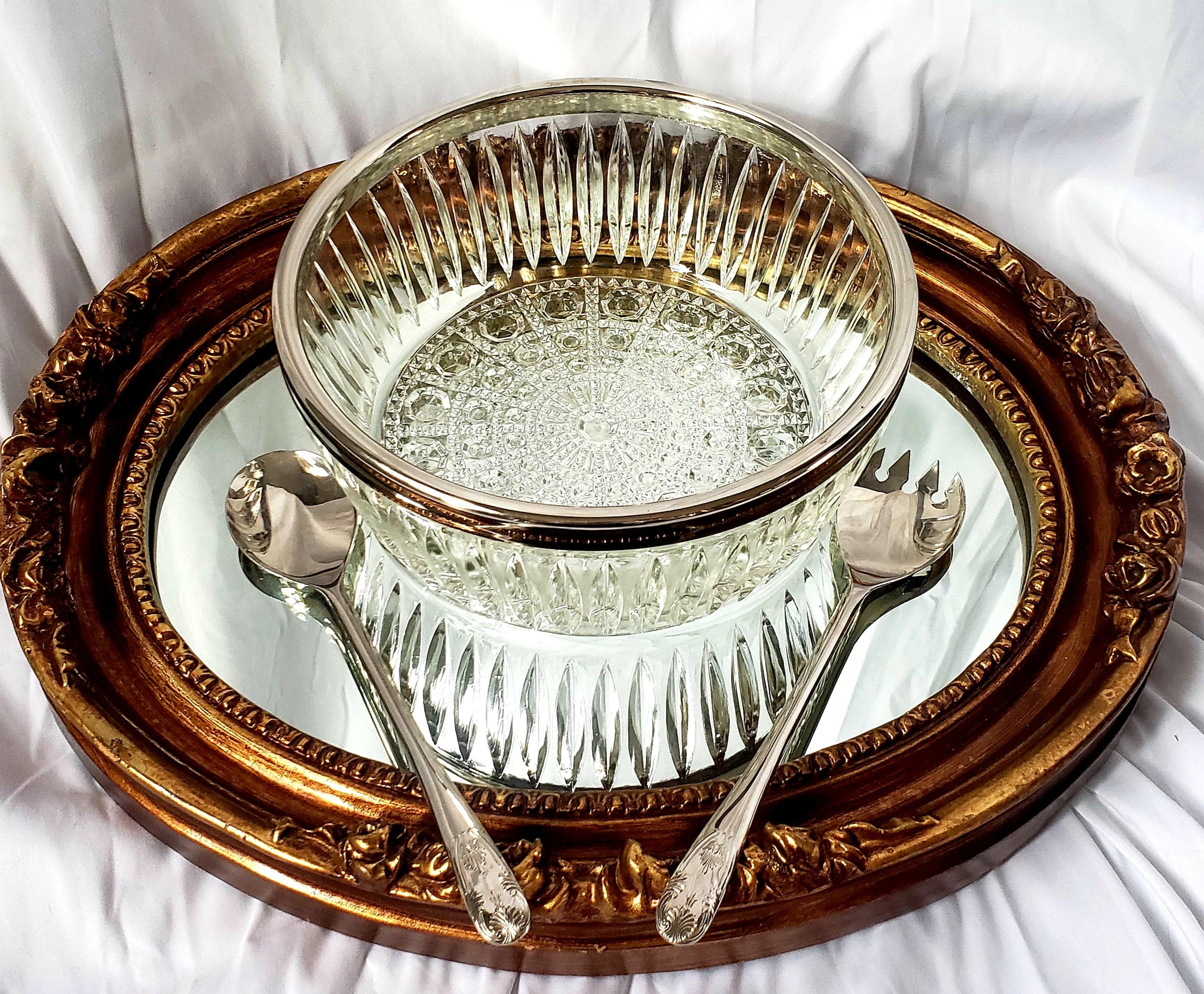 Large Crystal Salad Bowl With Silverplate Rim and Silverplate Salad ...