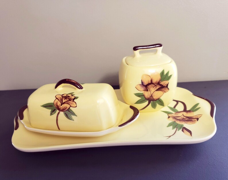 Set of Vintage 1940s Weil Ware Yellow Rose Hand Decorated - Etsy