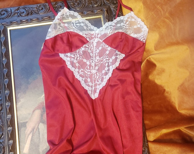 Vintage Red Lacy Floor Length Nightgown With Peek-a-boo Neckline ...