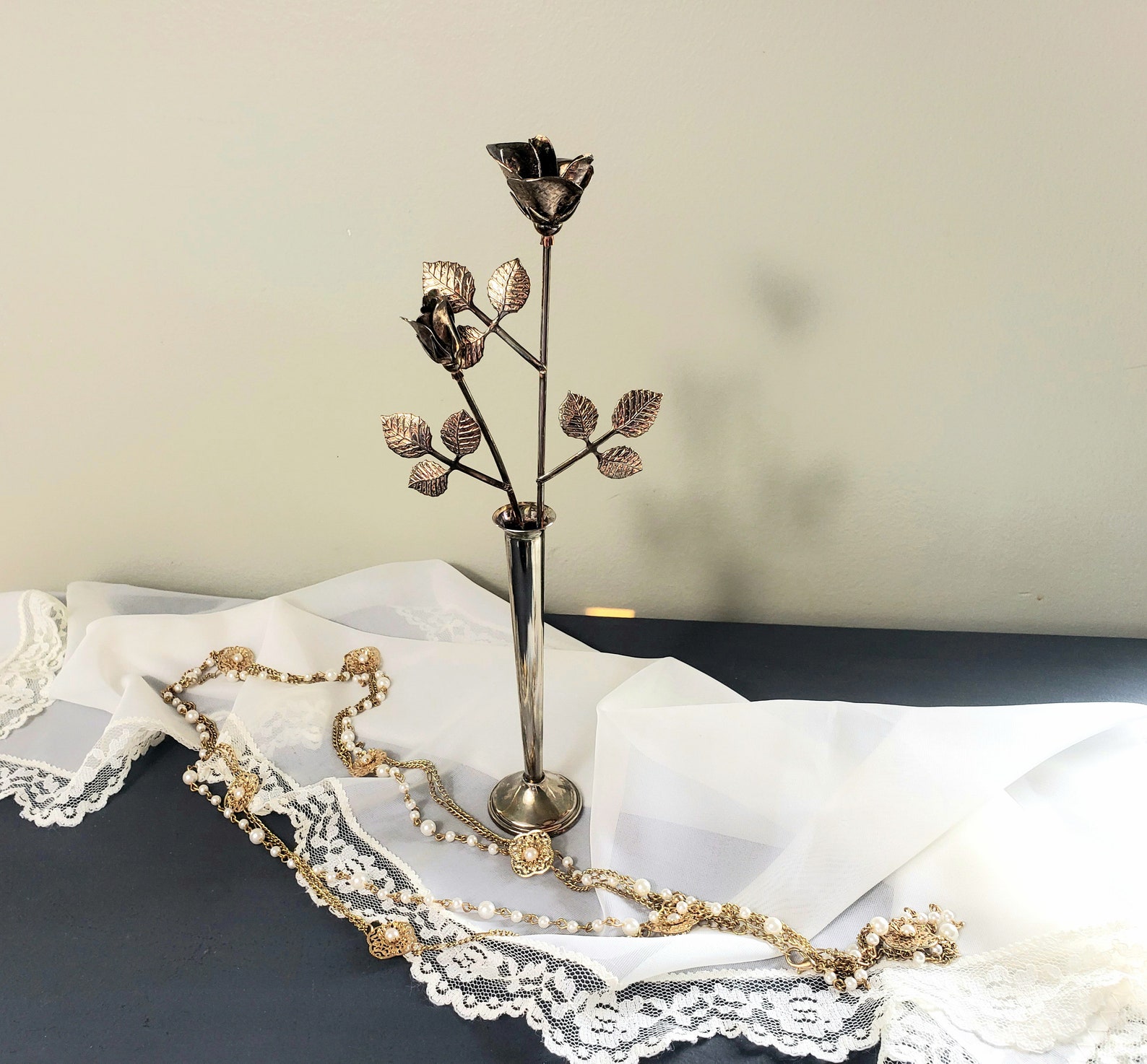 Vintage Ted Arnold Metal Rose Vase, Metal Decor - Etsy