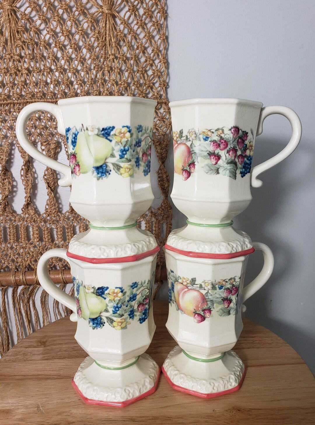 Set of 4 Vintage Sweet Country Harvest Avon Pedestal Coffee Mugs - Etsy