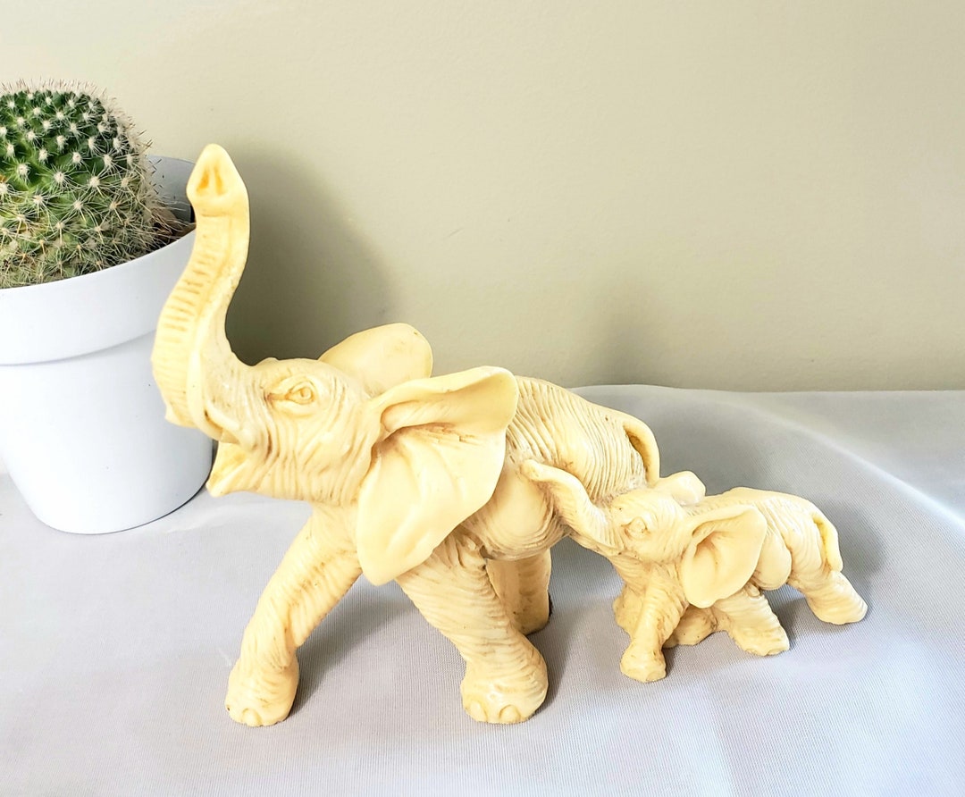 1970s Vintage A. Santini Resin Mother and Baby Elephant Sculpture ...