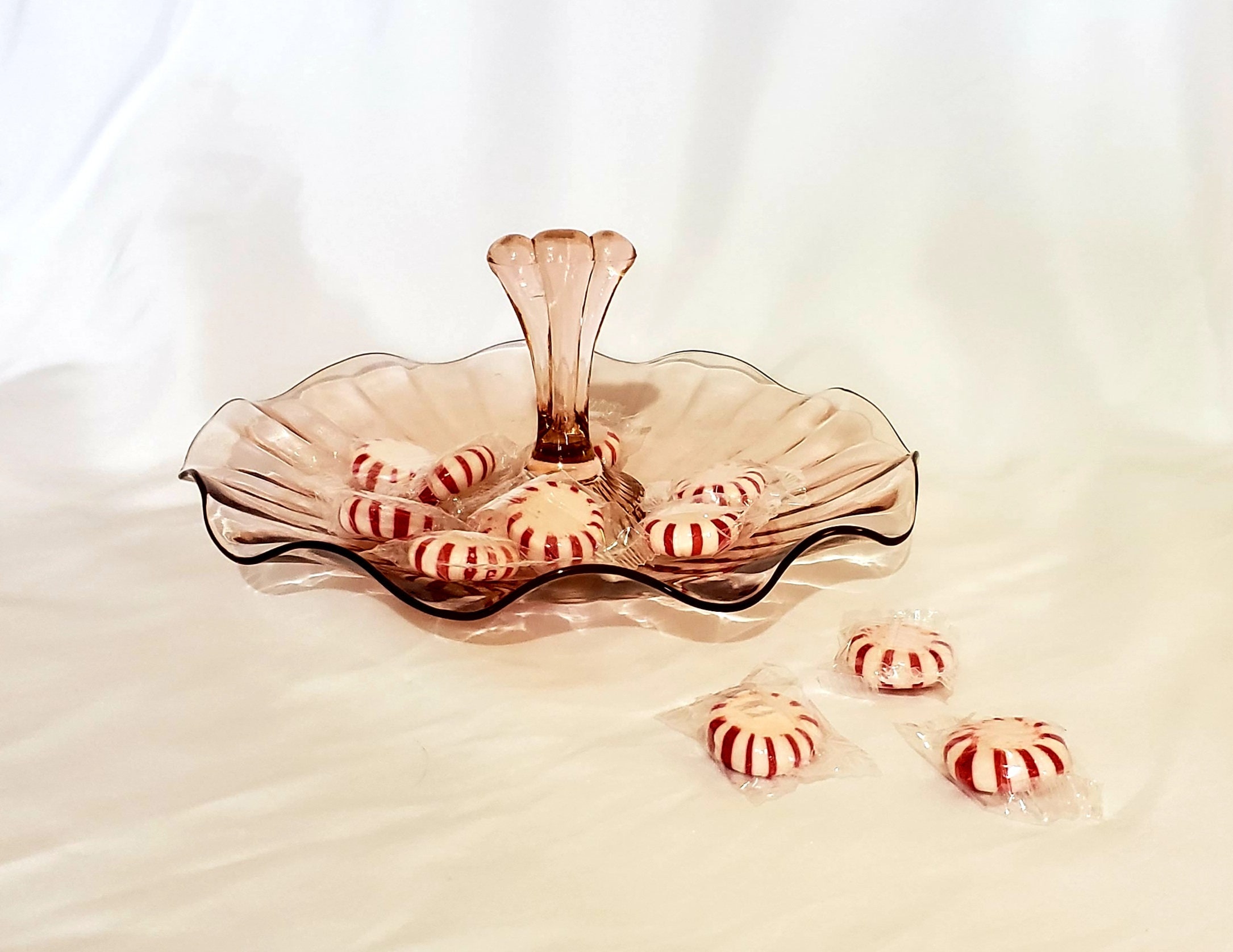 Pink Depression Glass Dish, Pink Candy Dish, Ruffled Depression Glass ...