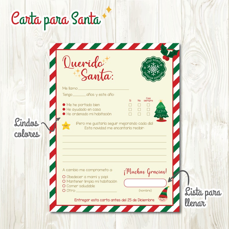 Kit Navideño Imprimible: Carta a Santa con Sobre y Etiquetas de Regalo en PDF - Etsy México