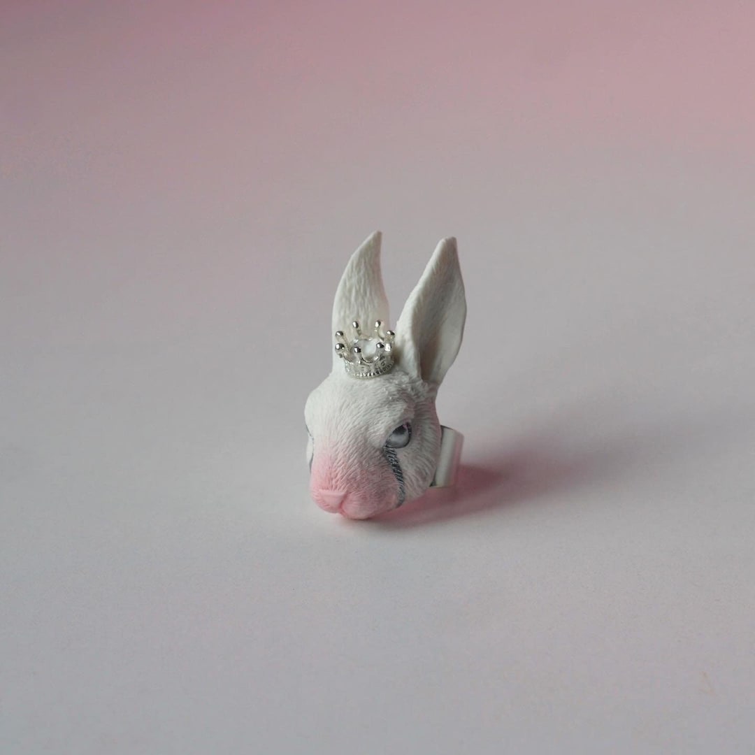 White Rabbit Ring | White Rabbit | Rabbit With Crown | Pink Rabbit Ring ...