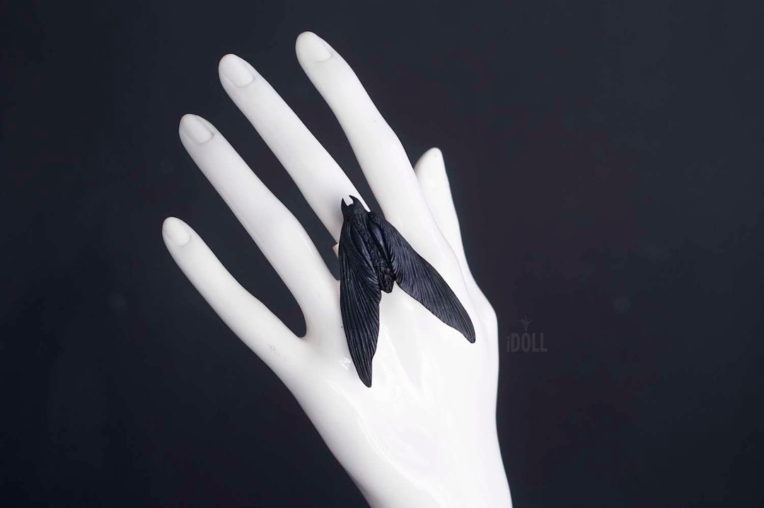 Moth Ring Black Big Moths Moth Polymer Clay Moth Black - Etsy