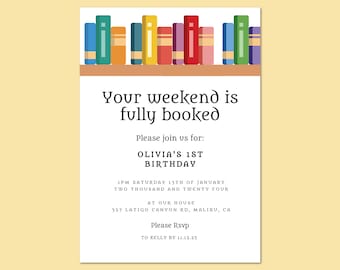 First Birthday Invitation, Story Book Birthday Library Boy Girl Baby - Etsy