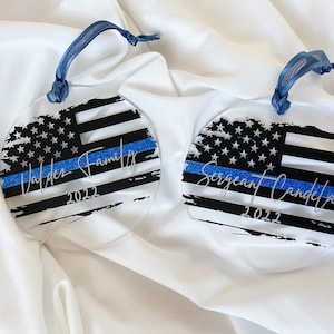Personalized Police Ornament With Badge, Thin Blue Line Gift for Police ...