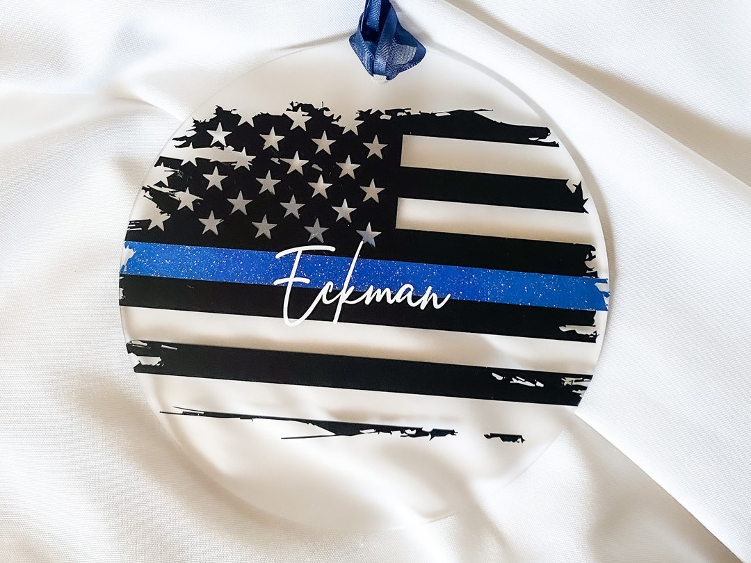 Personalized Police Ornament With Badge, Thin Blue Line Gift for Police ...