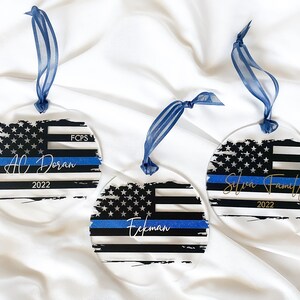 Personalized Police Ornament With Badge, Thin Blue Line Gift for Police ...