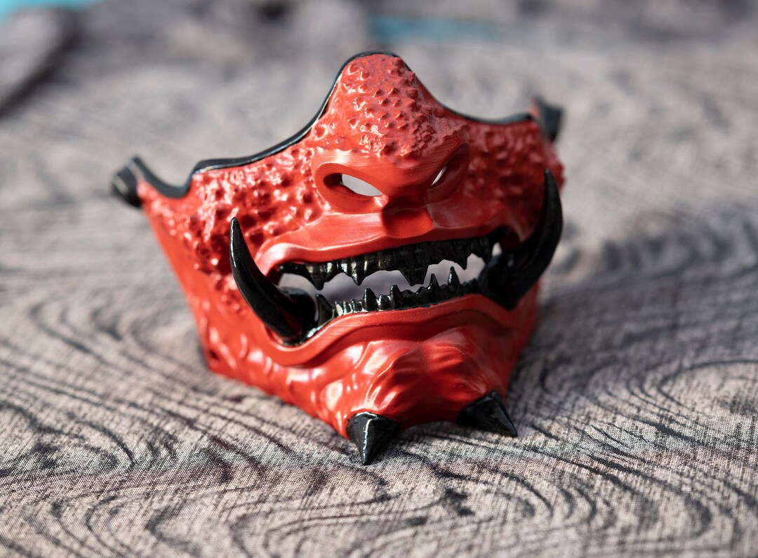Hellboy Mask, Oni Mask Half Face Samurai Mask Mempo Hannya Japanese ...