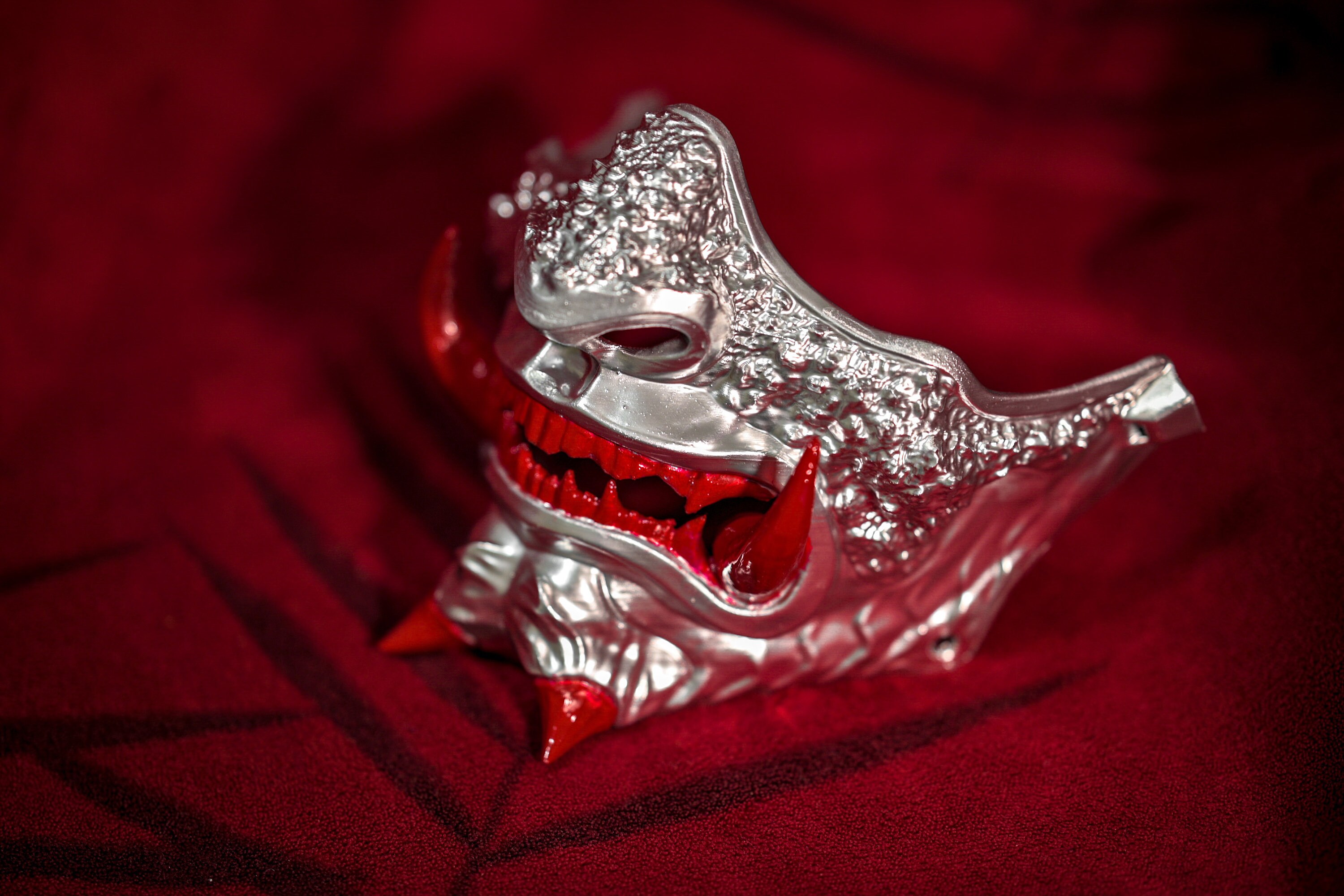 Silver Knight Oni Half Face Mask, Samurai, Japanese, Mempo, Hannya ...