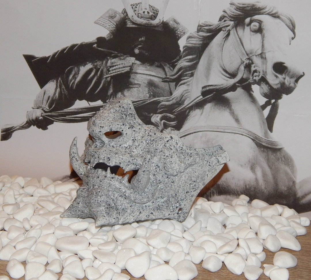 Stone Lord, Samurai Warrior Oni Half Face Mask, Menpo Hannya, Japanese ...